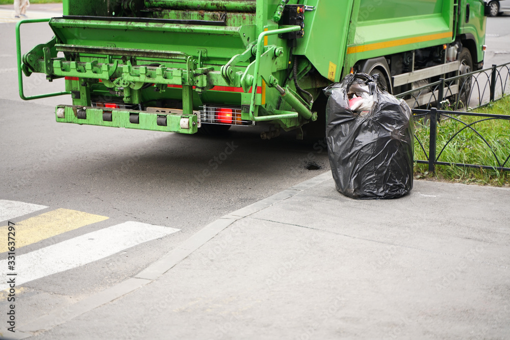 Garbage truck into waste emptying for waste disposal, Garbages creates ...