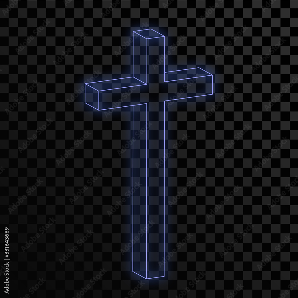 Blue neon glowing Christian Cross on transparent background. Stock ...