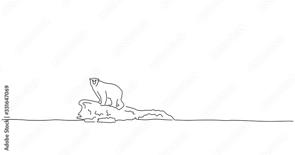 Polar bear line drawing, animated illustration design. Global warming ...