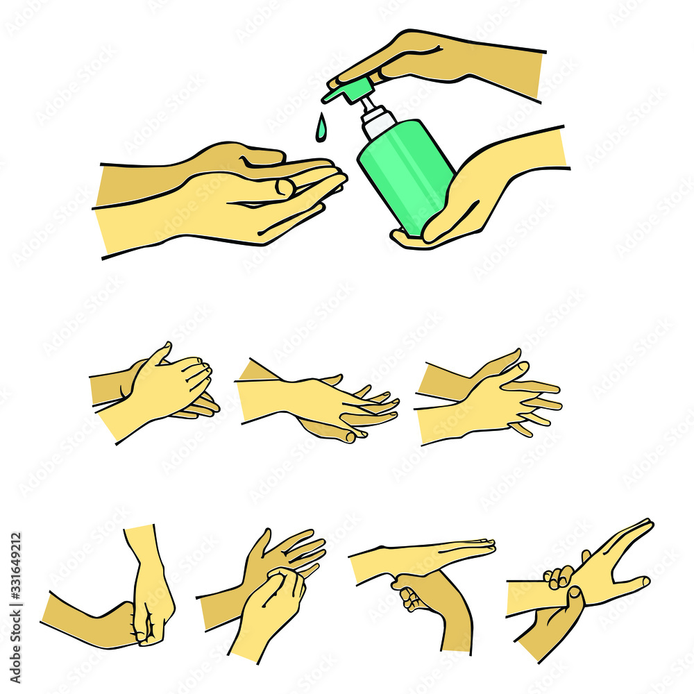 Hand washing instructions in color drawing vector set Stock Vector ...