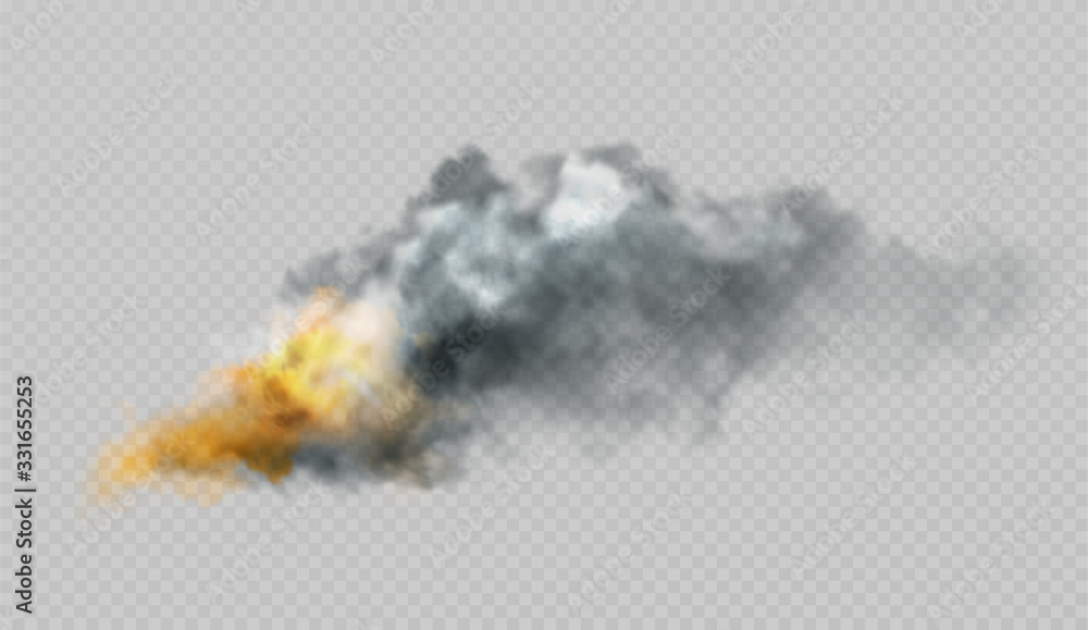 Realistic smoke and fire shapes on a black background. Vector ...