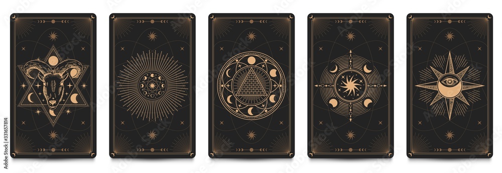 Mystic frame card. Vector illustration set. Divination and prediction ...
