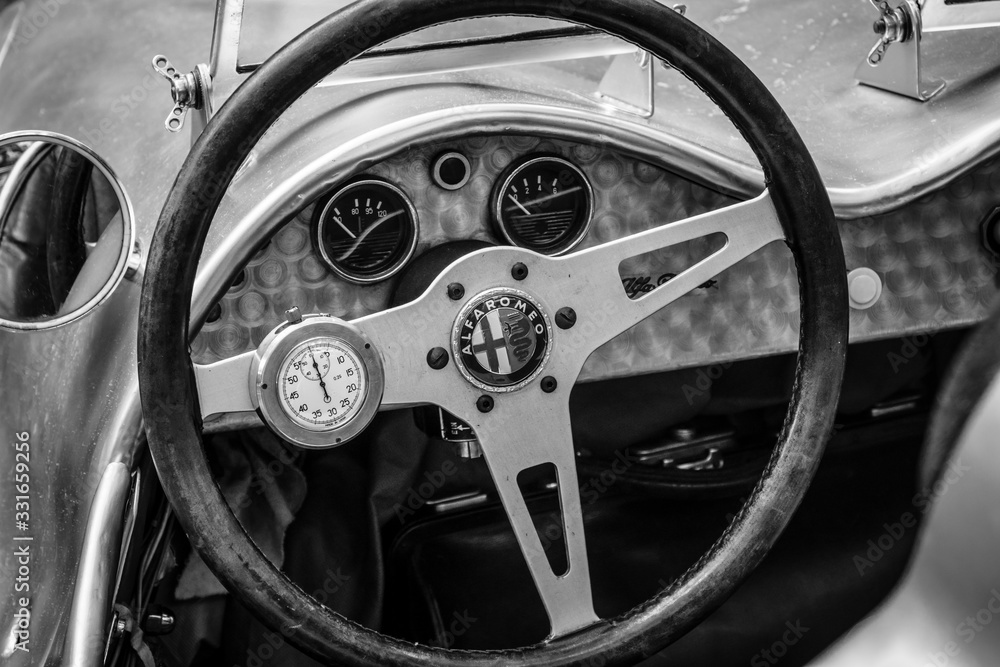 BERLIN - JUNE 14, 2015: Cockpit of a custom race car, based Alfa Romeo ...