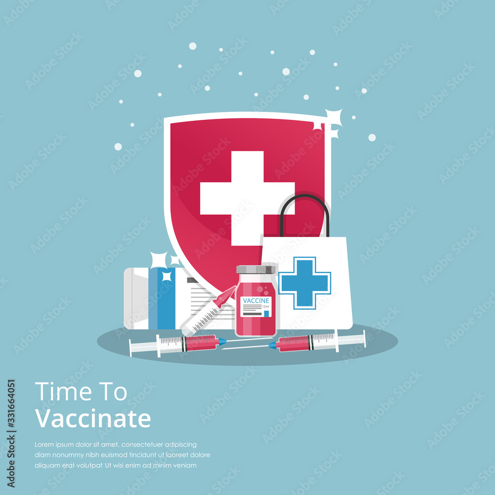 Time to vaccinate concept. Vaccination poster or banner with text place ...