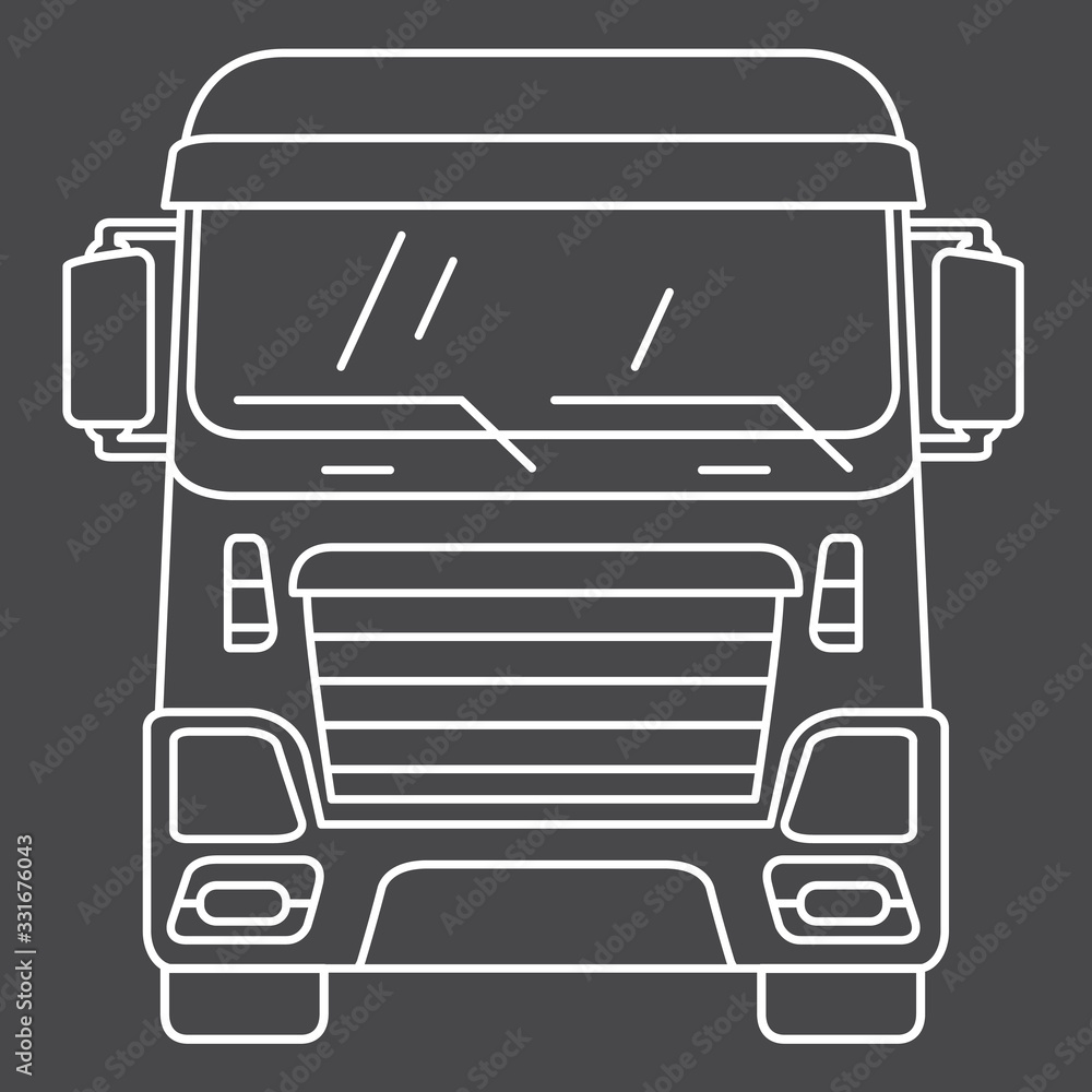 Cargo cabin truck front view.Icon for delivery services.Linear art ...