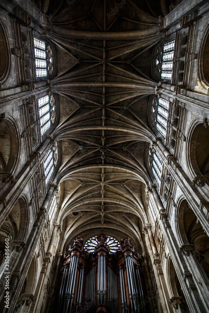 Gothic stone vaulting in an old temple - architectural detail. Stock ...