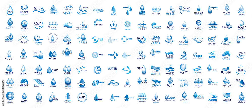 Water Splash Vector And Drop Logo Set - Isolated On White. Vector ...