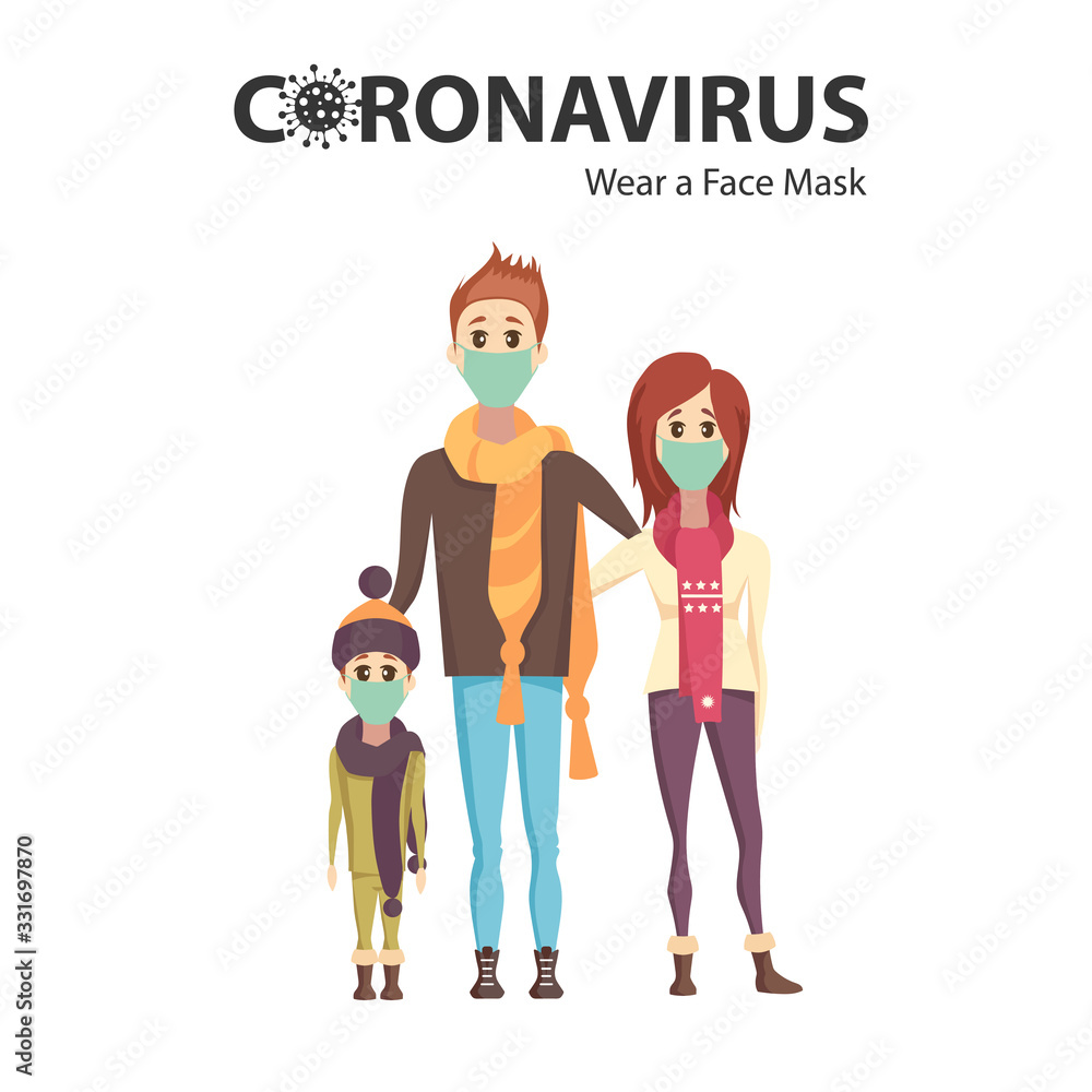 Coronavirus (COVID-19)preventions: wear a face mask. Family in a ...