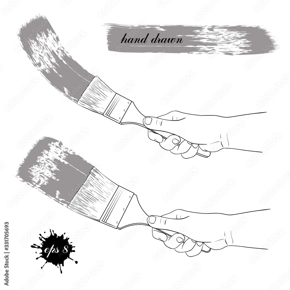 Paintbrush in the hand. Coloration. Vector Set of two sketches.. Hand ...