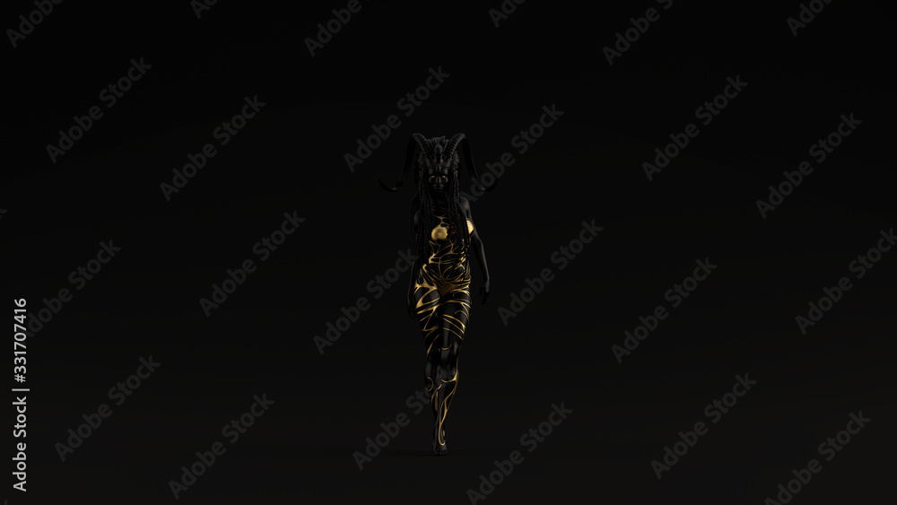 Black an Gold Evil Witch Doctor with a Head Dress Black Background ...