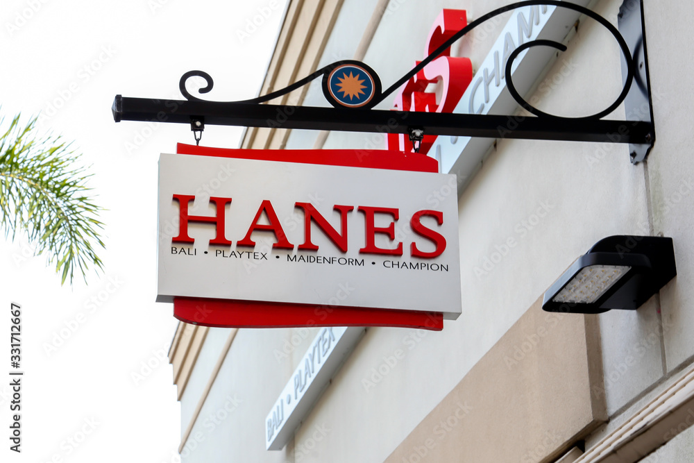 Orlando, Florida, USA - February 5, 2020: Hanes store sign in Orlando ...