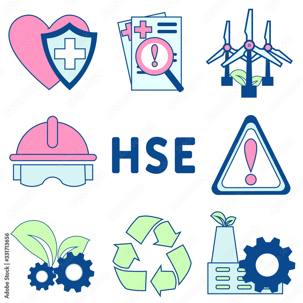 HSE concept, occupational safety and health administration, production ...