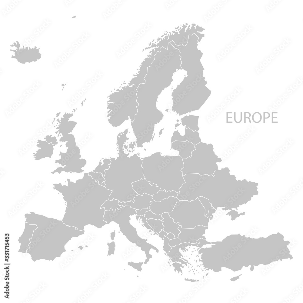 Europe with countries Map grey Stock Vector | Adobe Stock