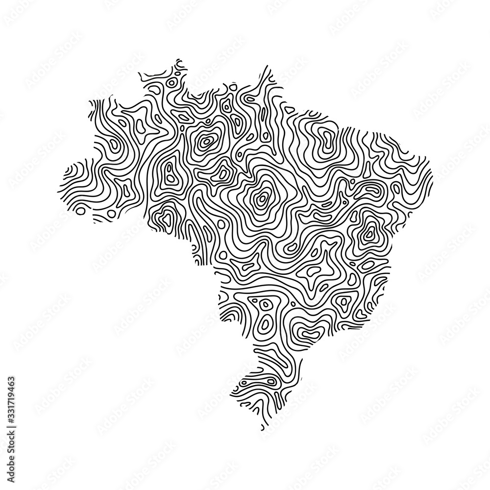 Brazil map from black isolines or level line geographic topographic map ...