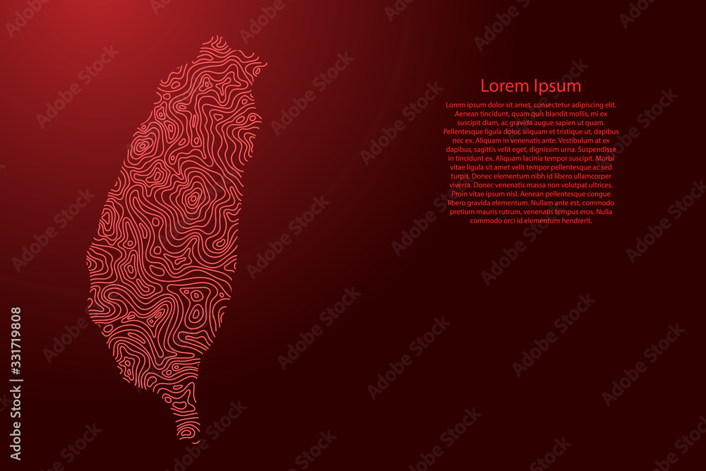 Taiwan map from red isolines or level line geographic topographic map ...