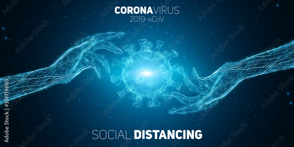 Social distancing concept two hands separate from each other to prevent ...
