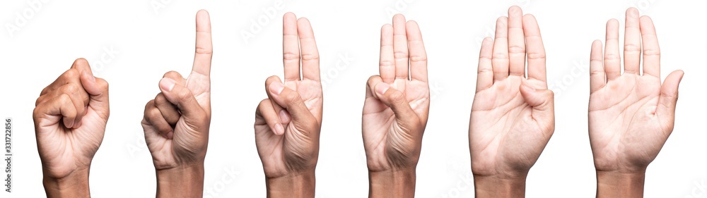 five fingers count signs isolated on white background with Clipping ...