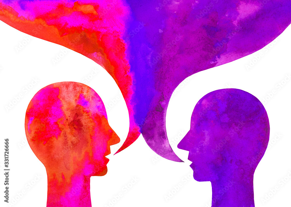 Disegno grafico due persone parlano. Comunicazione, dialogo. Stock ...