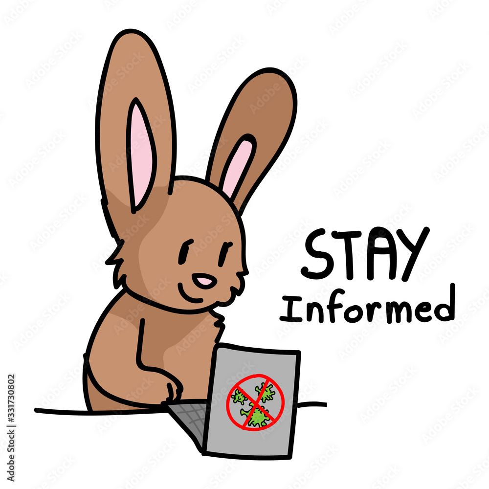 Corona virus kids cartoon stay informed cute bunny laptop infographic ...