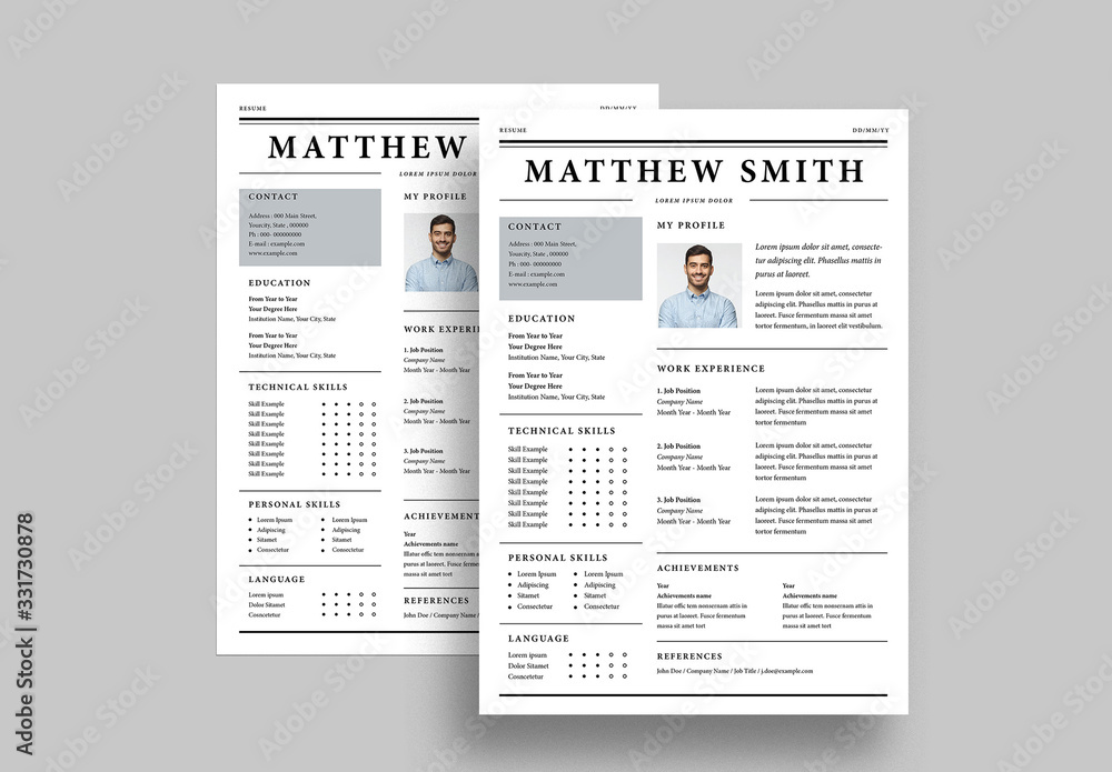 Newspaper Style Resume Layout Stock Template | Adobe Stock