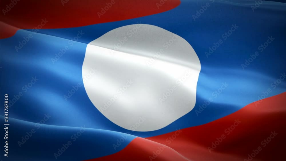 Laotian flag Closeup 1080p Full HD 1920X1080 footage video waving in ...