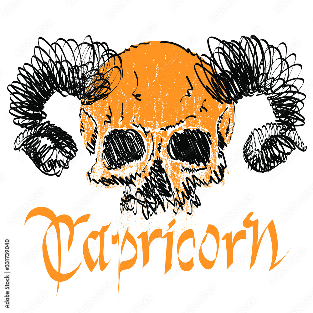 vector illustration showing a skull symbolizes the capricorn sign ...