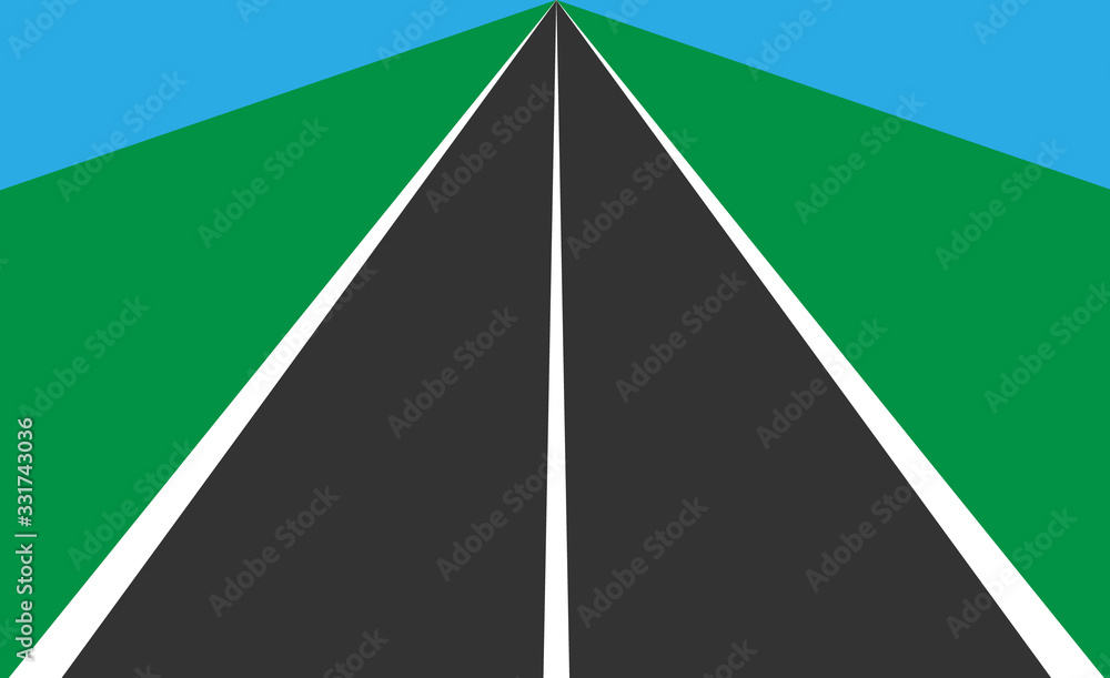 Asphalt road going into the distance. Two-lane track. Vector ...