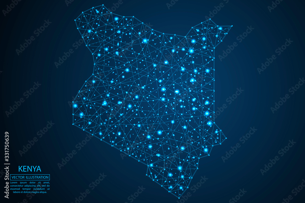 A map of Kenya consisting of 3D triangles, lines, points, and ...