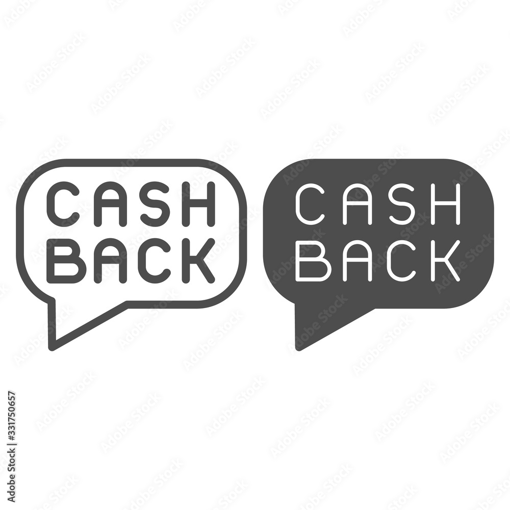 Cash back message line and solid icon. Cashback badge, savings popup ...