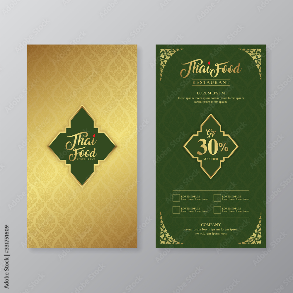 Thai food and thai restaurant luxury gift voucher design template for ...