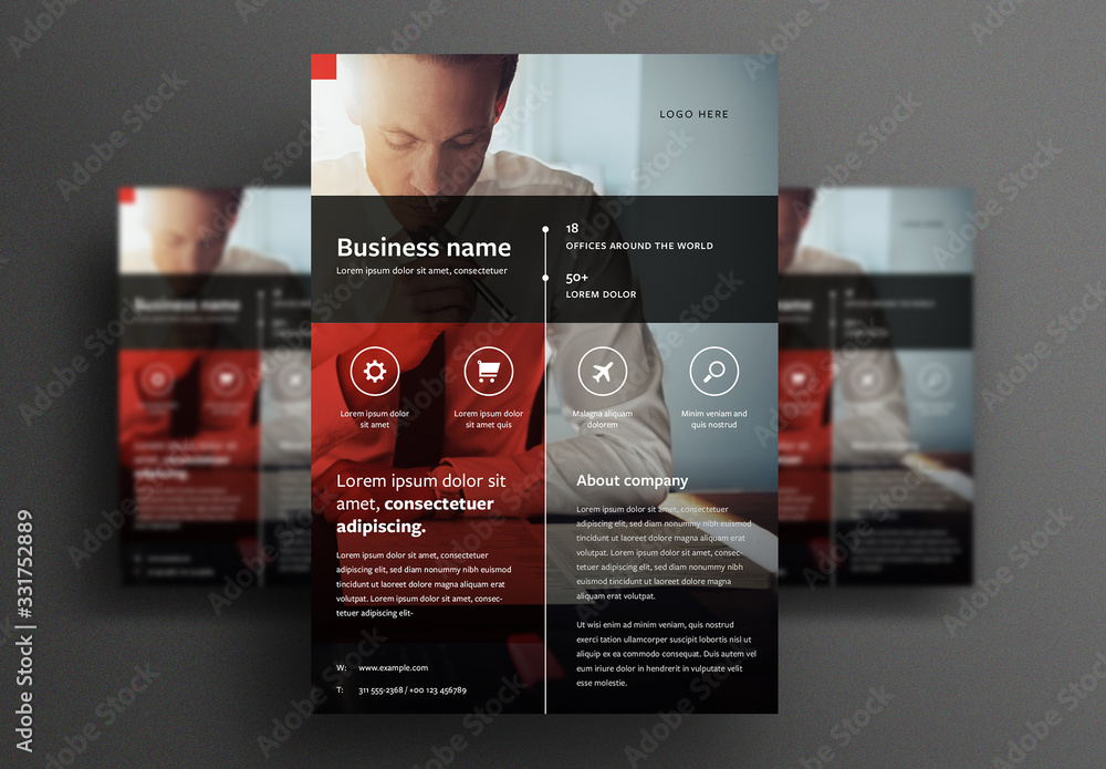 Business Flyer Layout with Red Overlay Elements Stock Template | Adobe ...