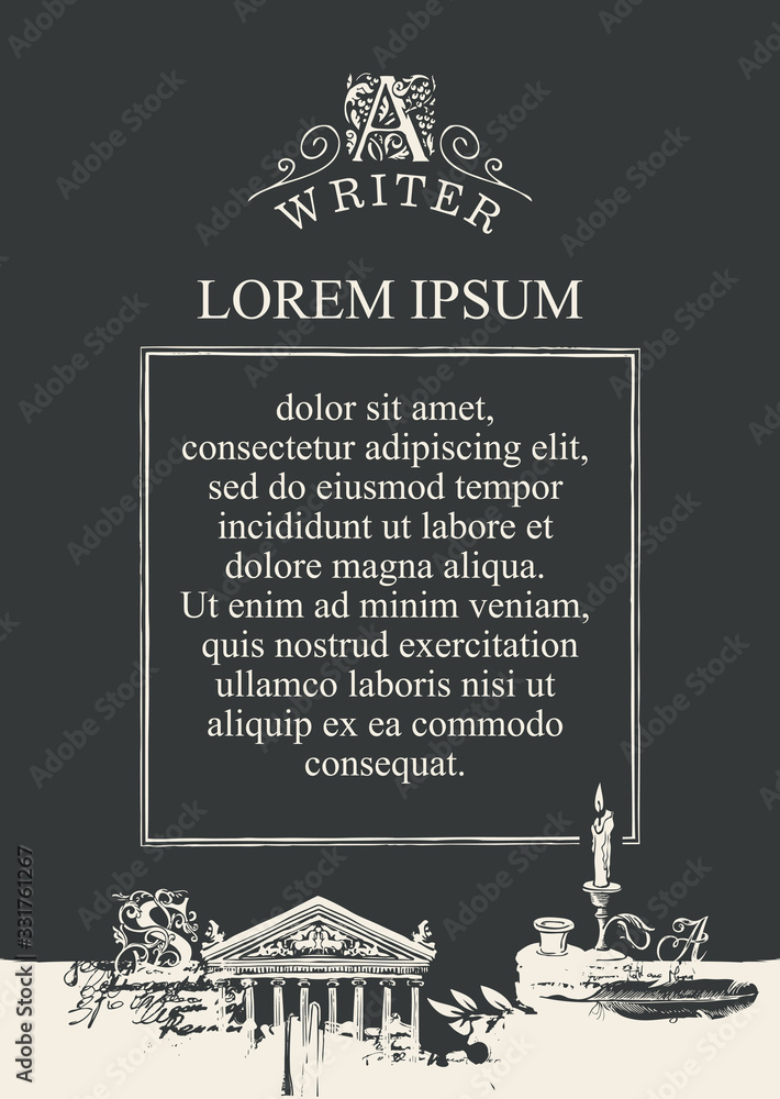 Vector black and white banner or background on a writers theme in ...