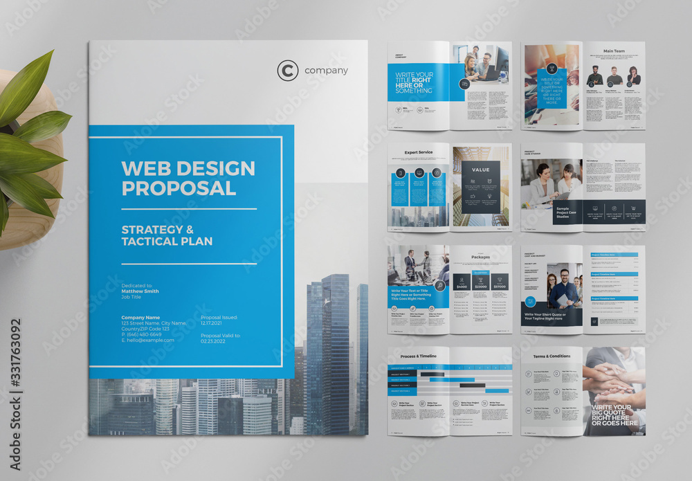 Proposal Layout with Blue Accents Stock Template | Adobe Stock