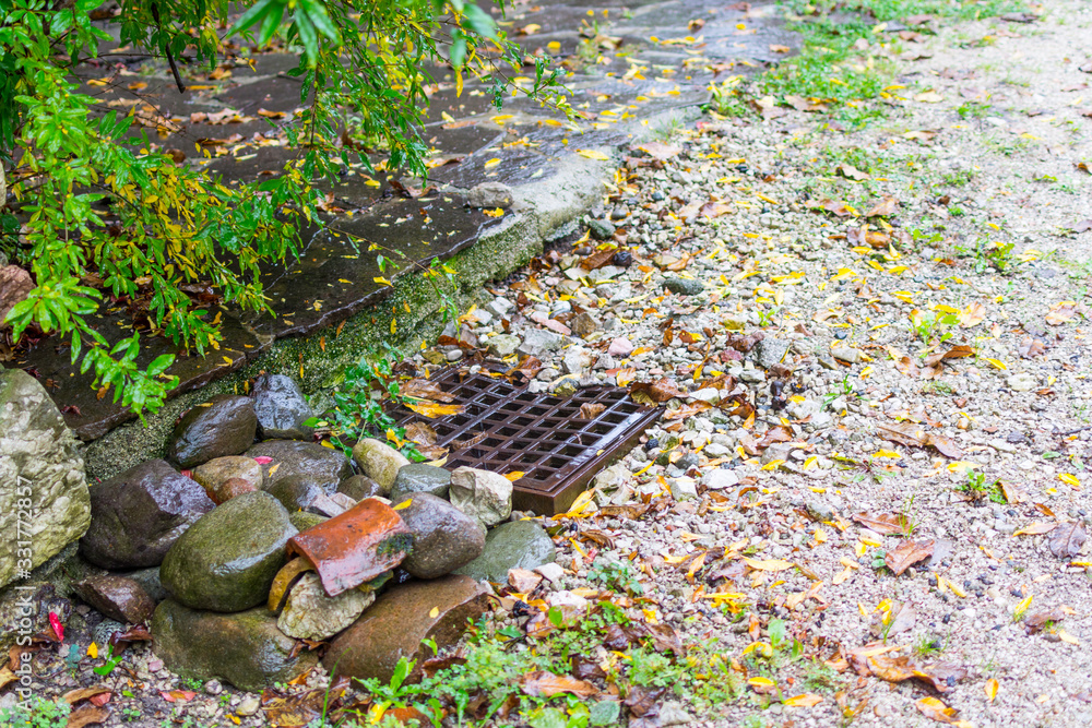 Old gully grid on a historic italian farm. The gully is sunk in the ...