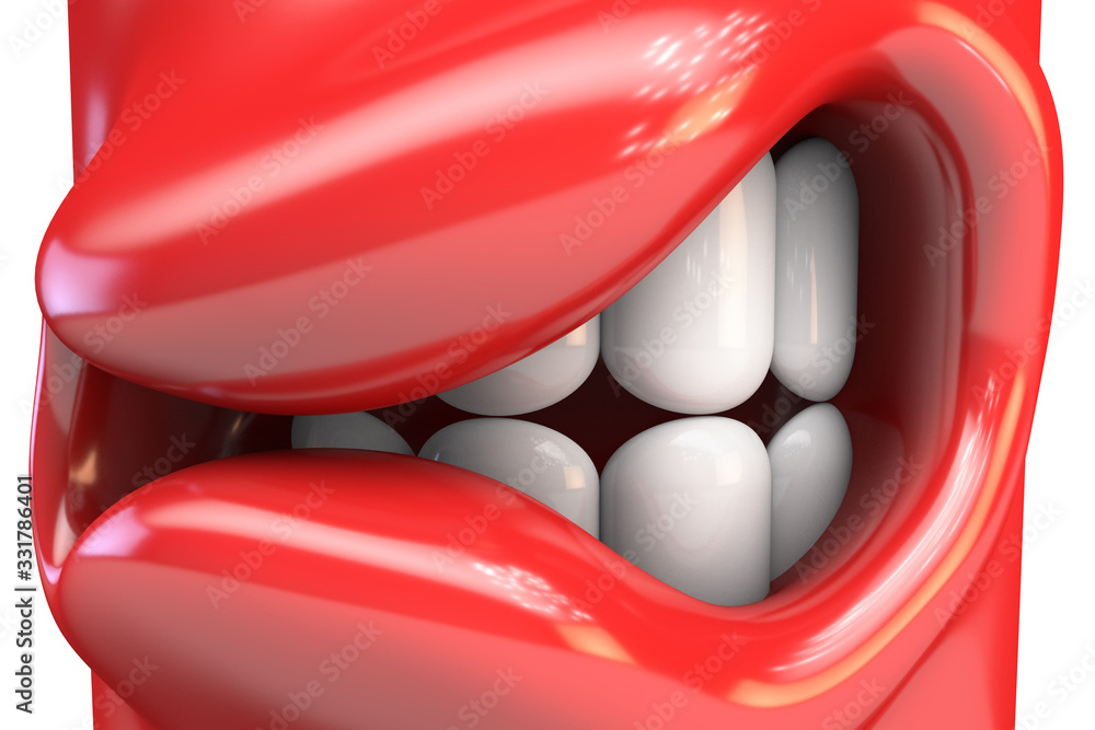 Funny red cartoon cheesecake smiling. Part of the face of a virtual ...