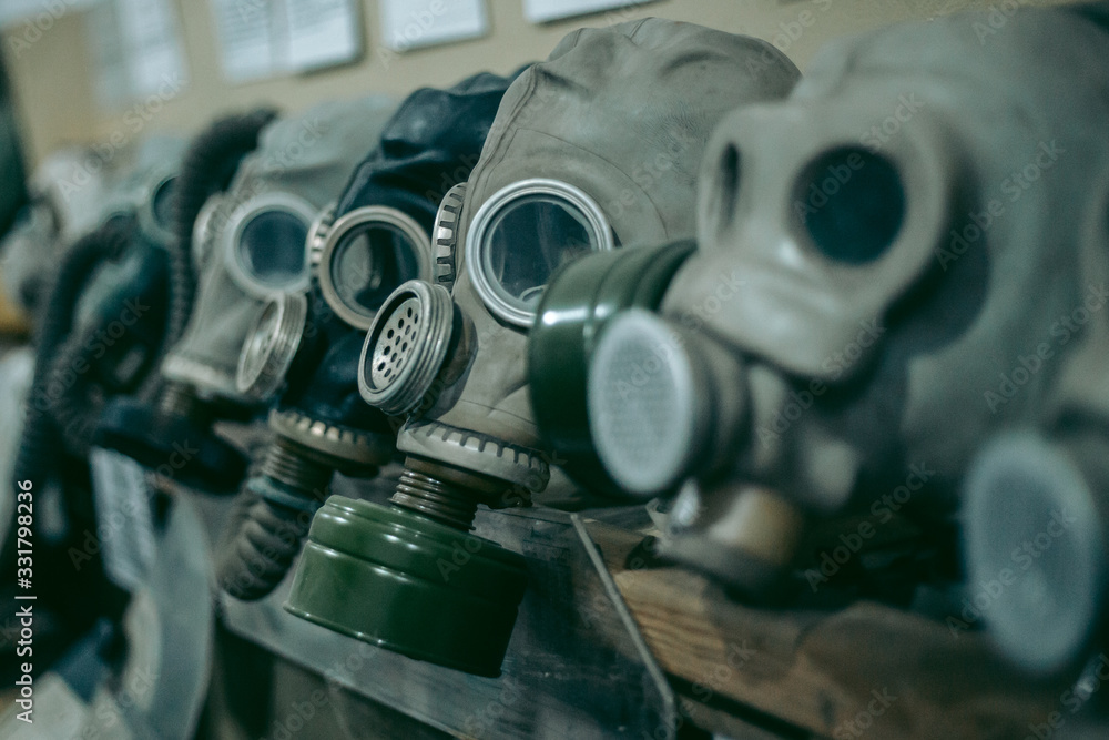 Old Soviet gas masks against radiation that were used during the ...