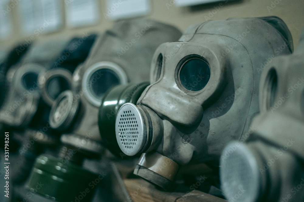 Old Soviet gas masks against radiation that were used during the ...
