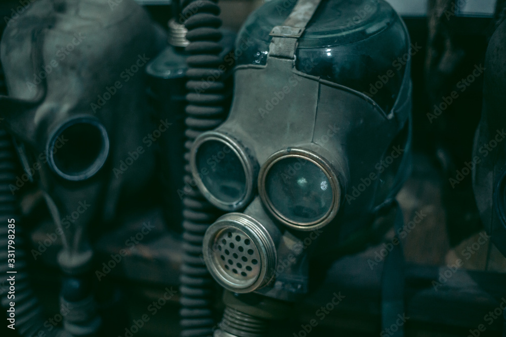 Old Soviet gas masks against radiation that were used during the ...