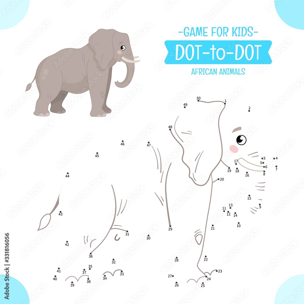 Educational game for kids. Dot to dot game for children. African ...