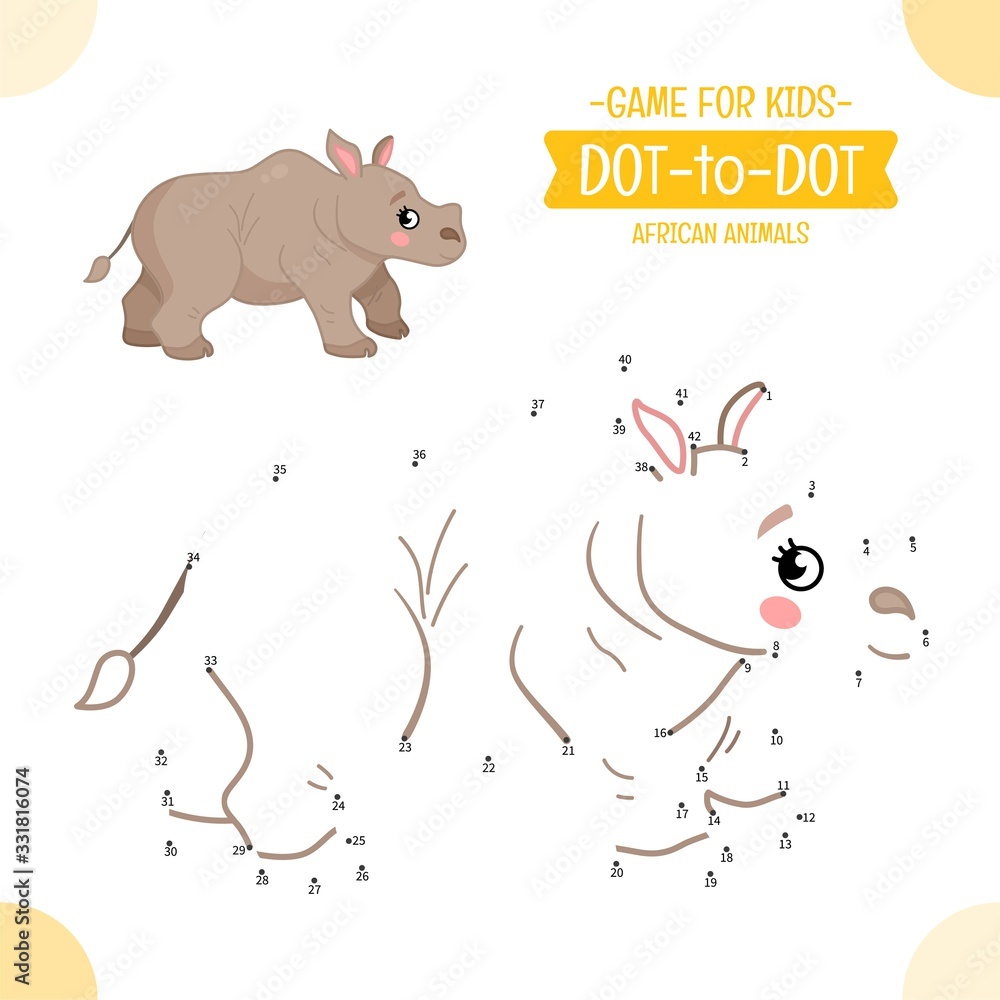 Educational game for kids. Dot to dot game for children. African ...