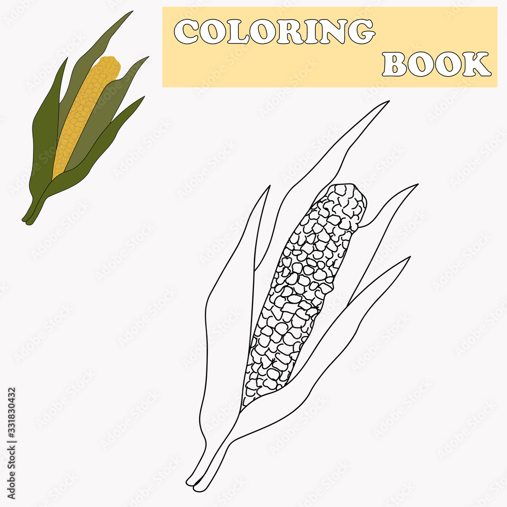 Coloring book or page cartoon of corn for kids. Cute colorful veggies ...