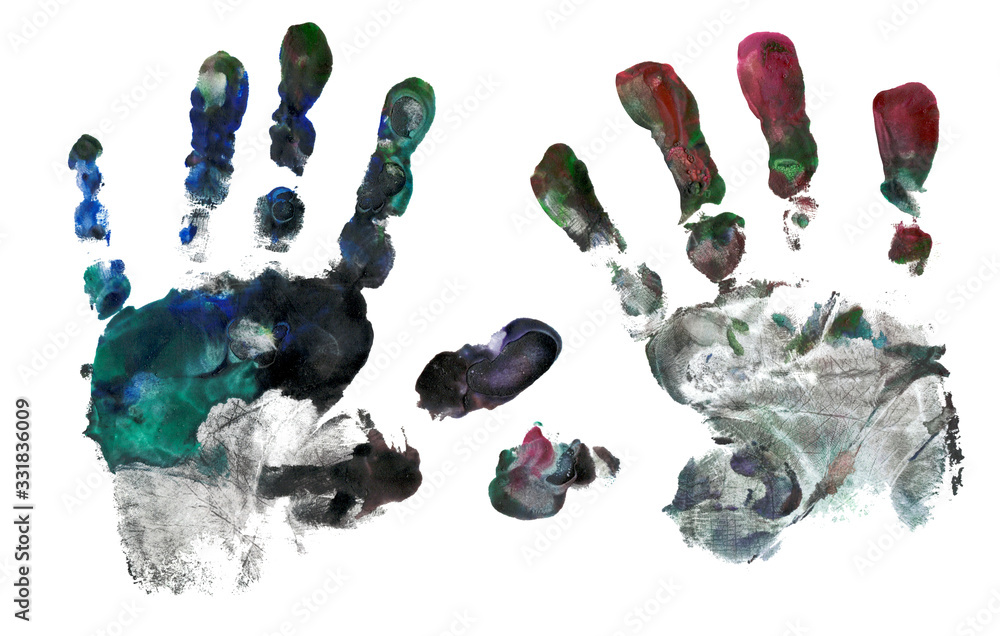 Handprint in paint. Kids hand silhouette in different colors, paint ...