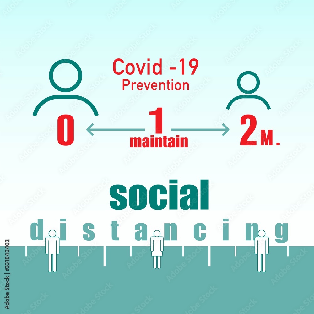 Covid-19 prevention, social distancing. Vector illustration outline ...