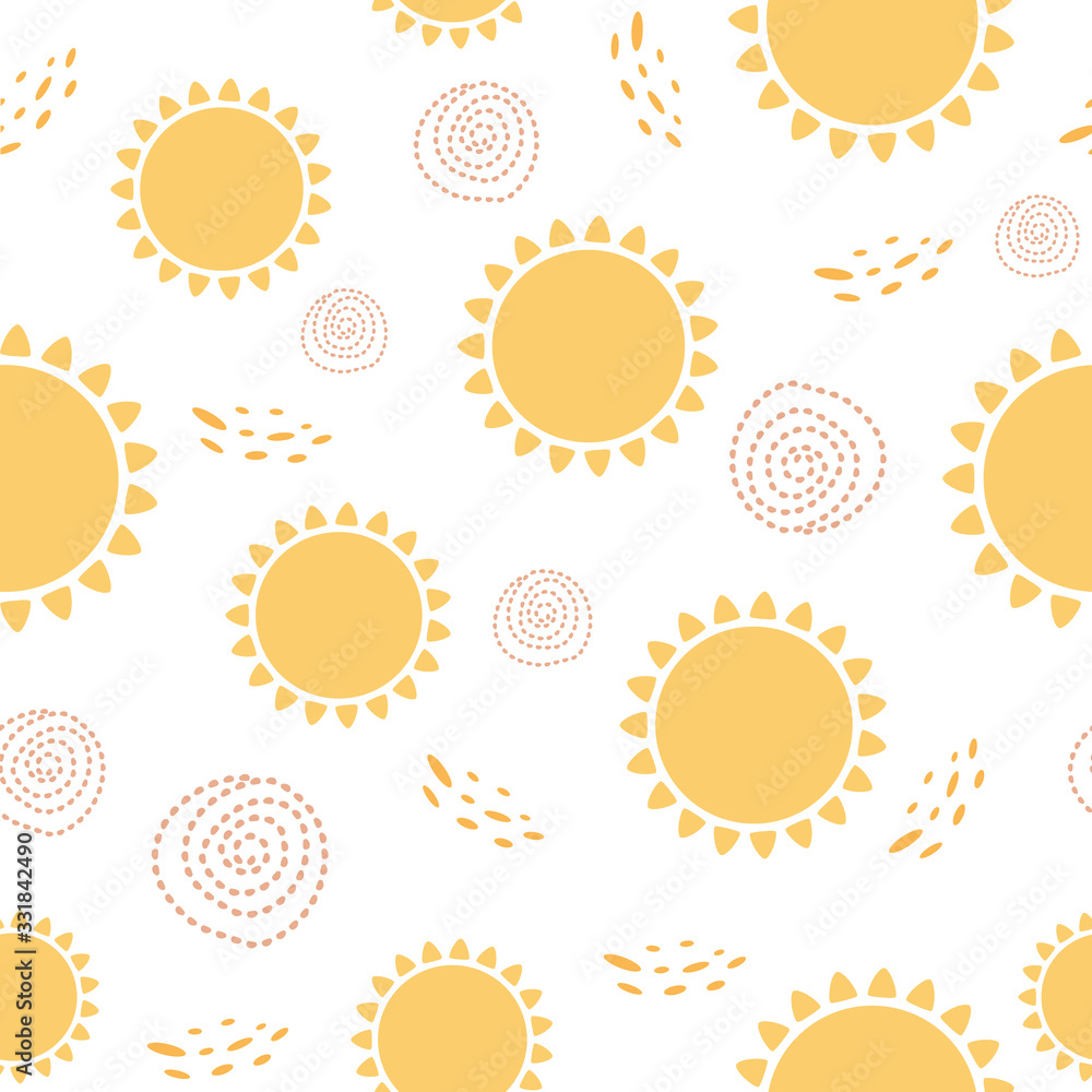 Sun seamless pattern. Cute sunny yellow summer background Sunshine ...