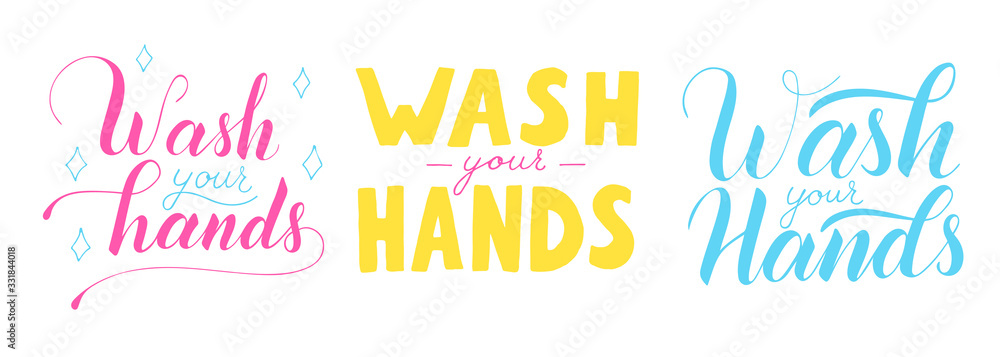 Wash your hands vector lettering text isolated on white background ...