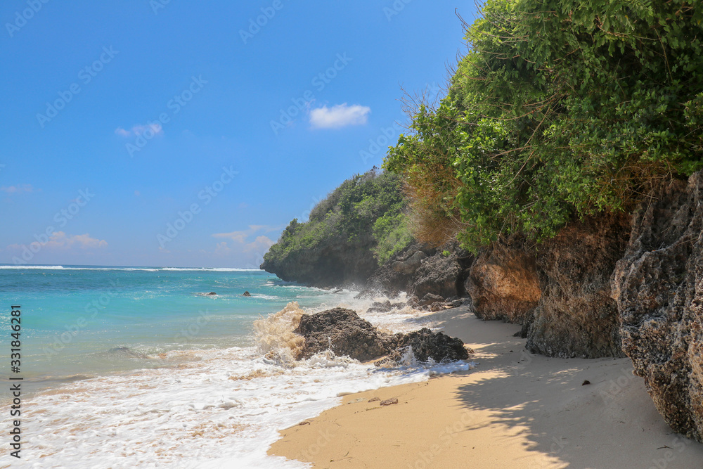 Pantai Gunung Payung beach with fine golden sand, Bali. Turquoise blue ...