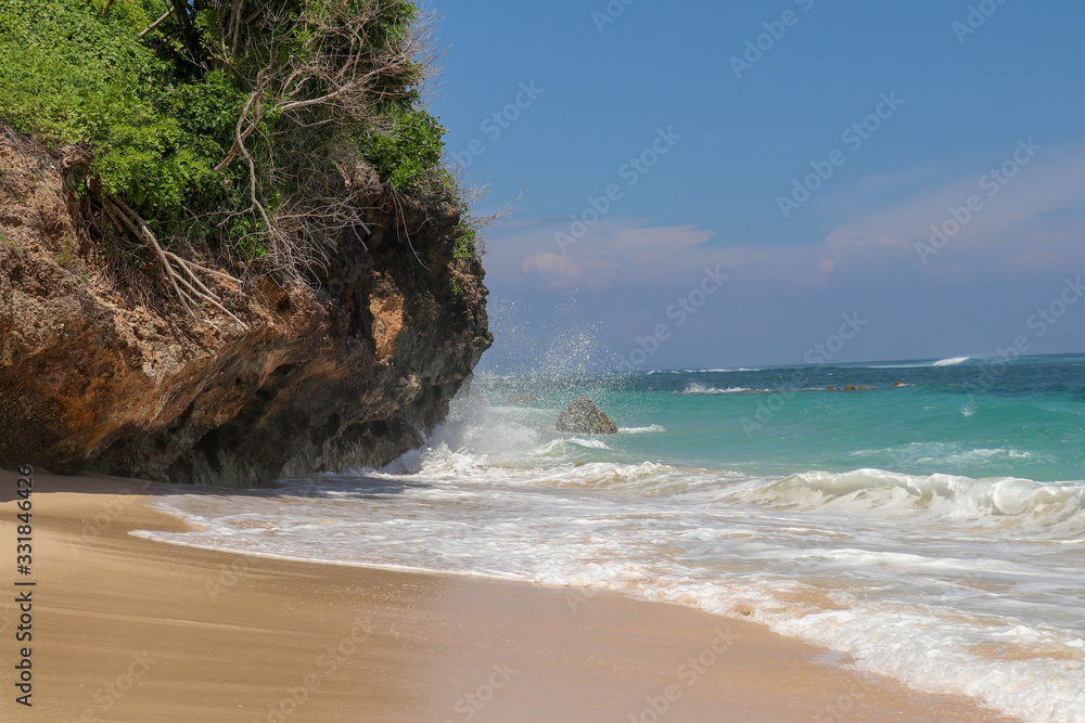Pantai Gunung Payung beach with fine golden sand, Bali. Turquoise blue ...