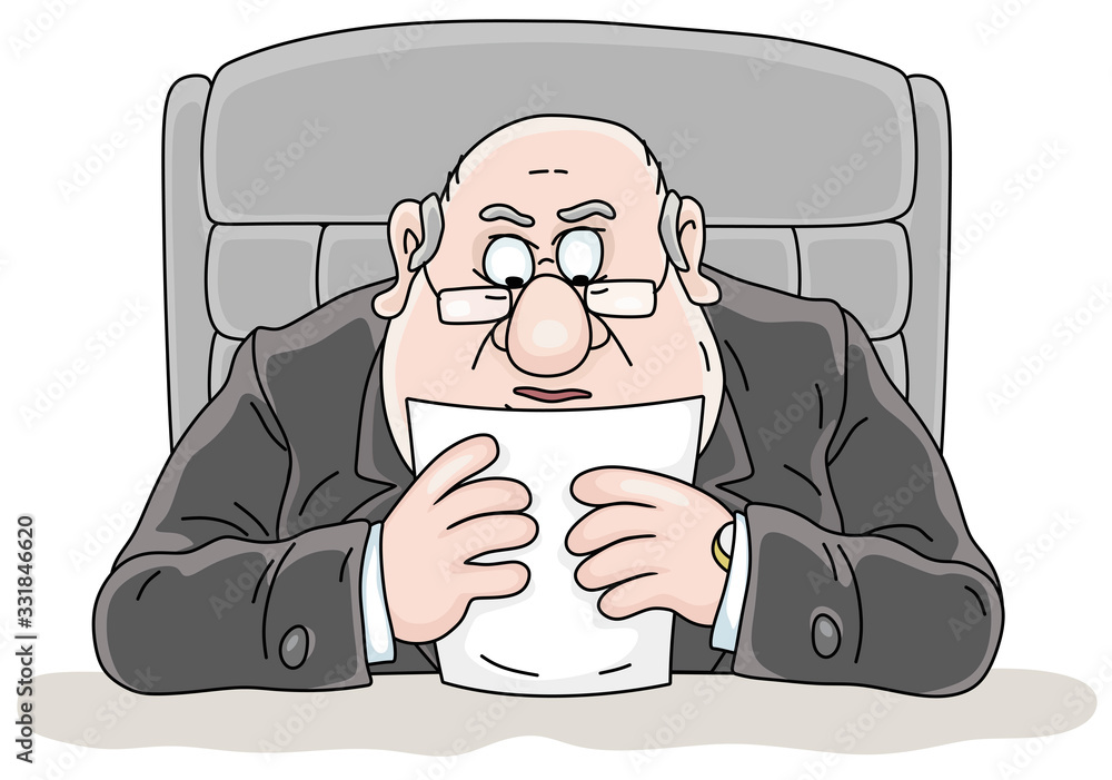 Vecteur Stock Government official sitting at his desk, reading ...