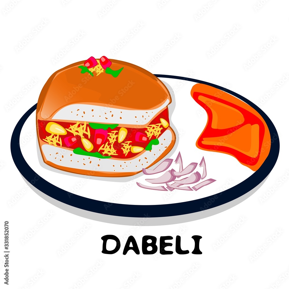 Dabeli Gujrati indian Street Food with Text Vector Stock Vector | Adobe ...