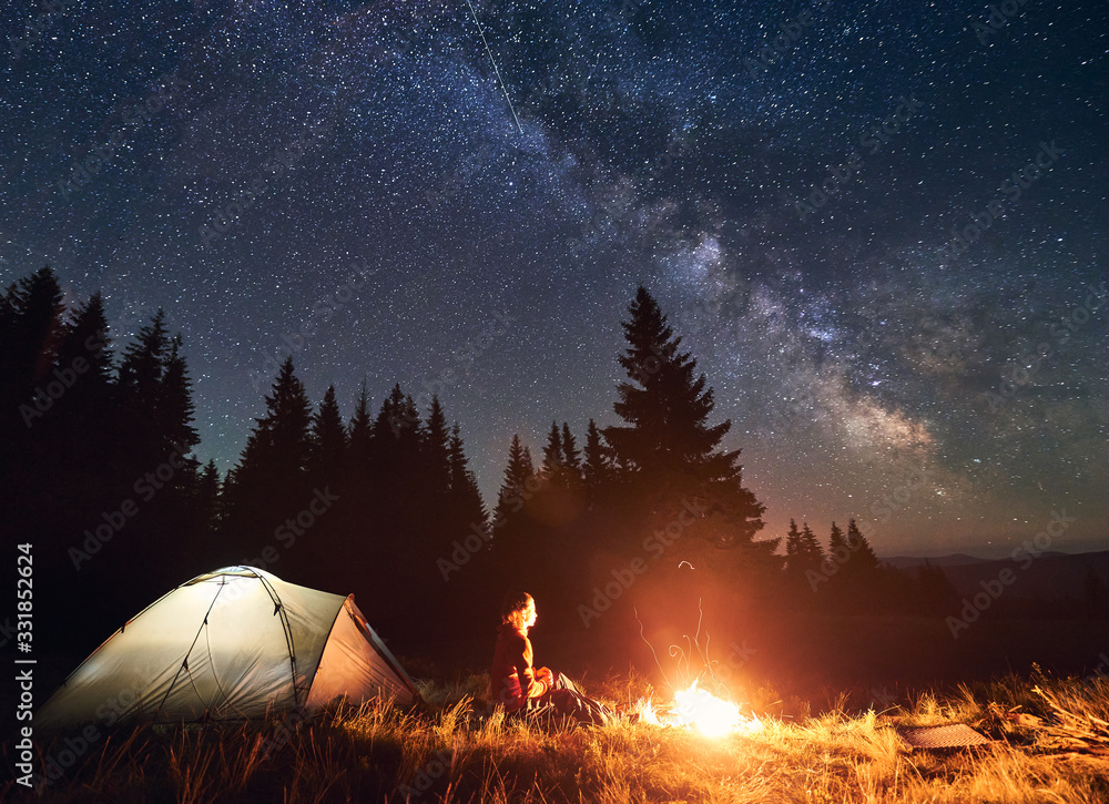 Camping At Night With Fire